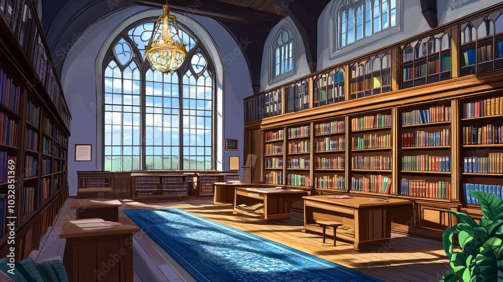 "Realistic Cartoon Depiction of Durham Library's Historic Interior in ...