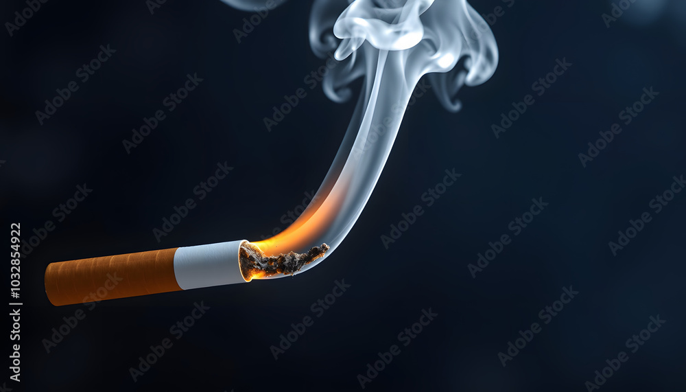 Cigarette burning on transparent background, smoke addiction concept ...