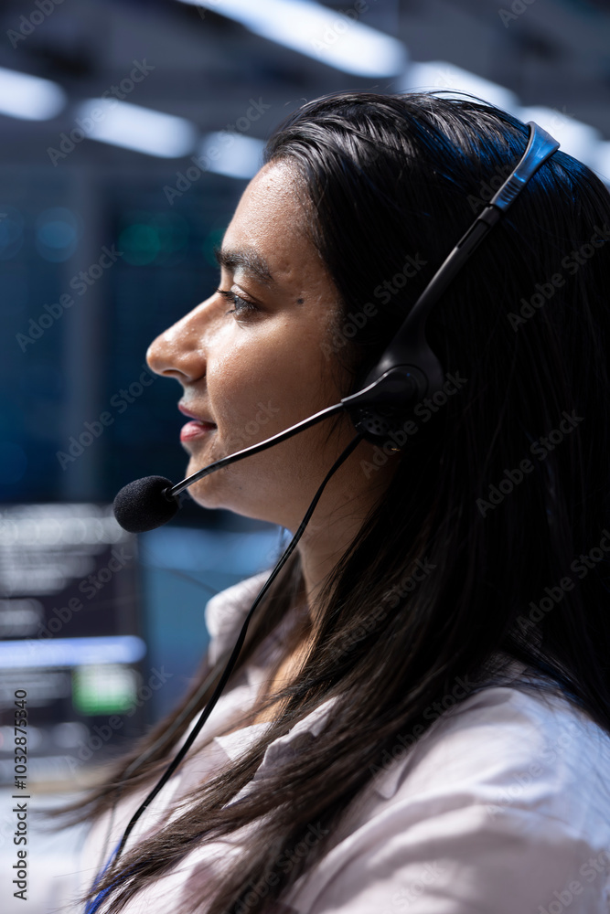 Technician in data center providing support for partnering companies ...