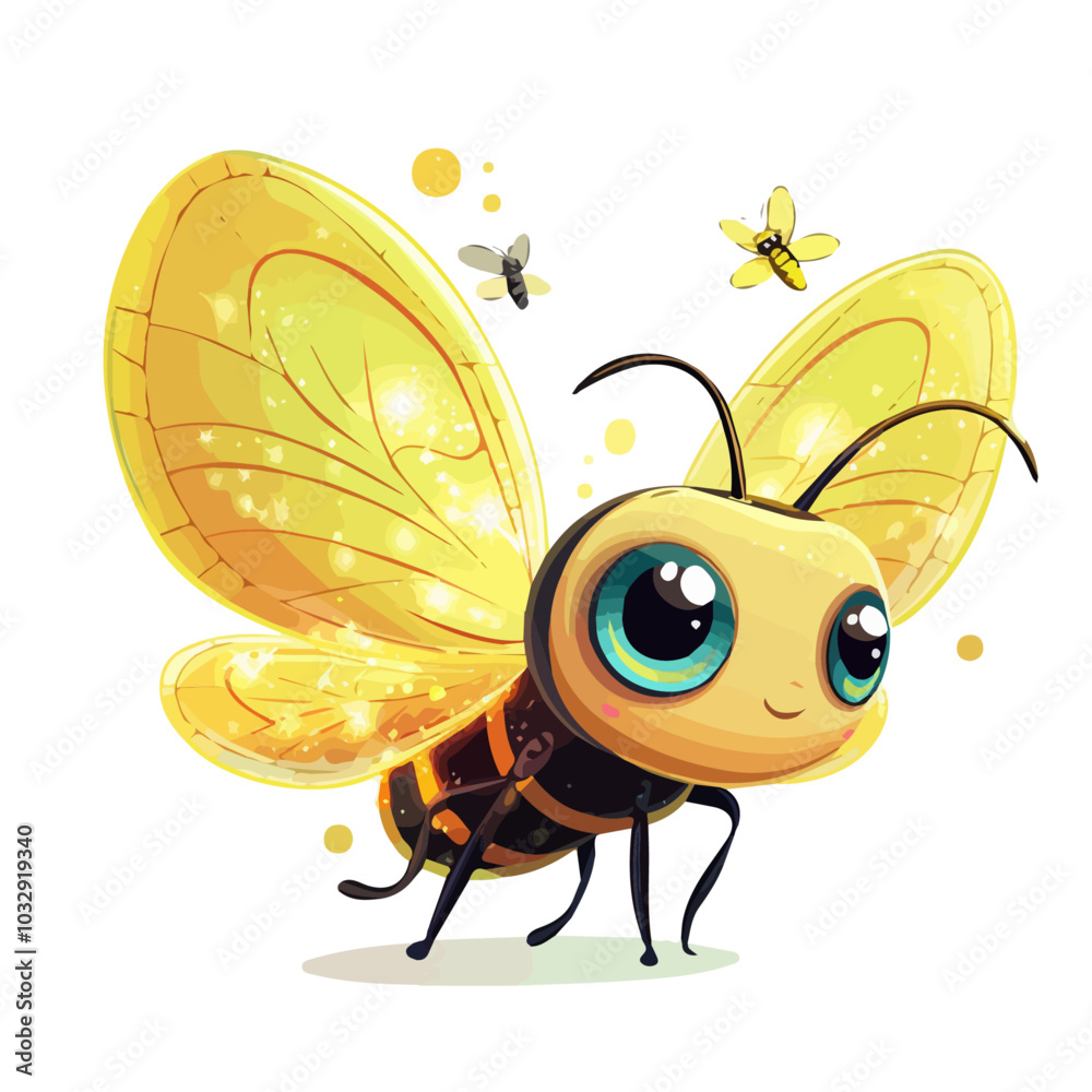 Vector drawing of Cartoon firefly, isolated on a white background ...