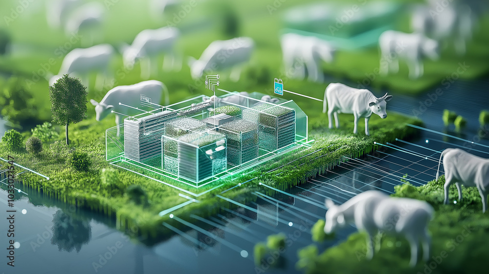 Livestock in an eco-smart farm with smart systems controlling resource ...
