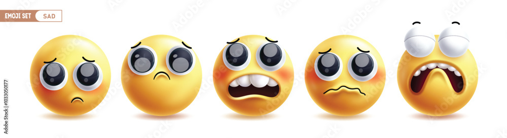 Emoji sad characters vector set. Emojis unhappy, sorrow, regret ...