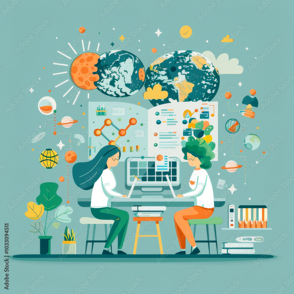 design abnormal body type big body small head of two human working ...