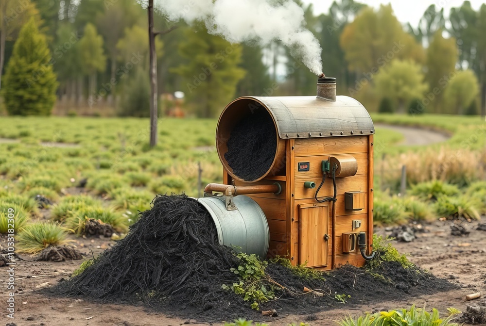 Biochar based waste to energy with biochar production and power Stock ...