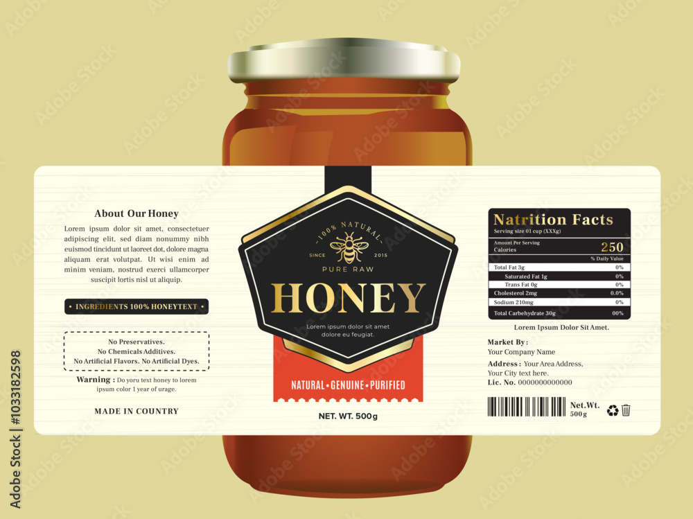 Honey label and print product packaging combines a modern honeycomb ...