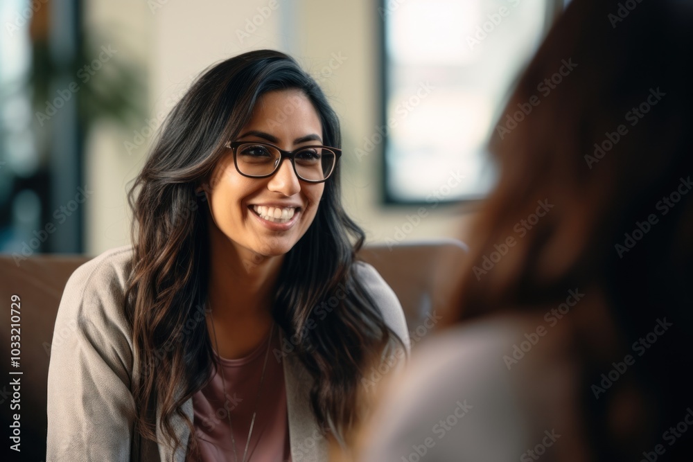 Native american indian woman laughing talking glasses. Stock Photo ...