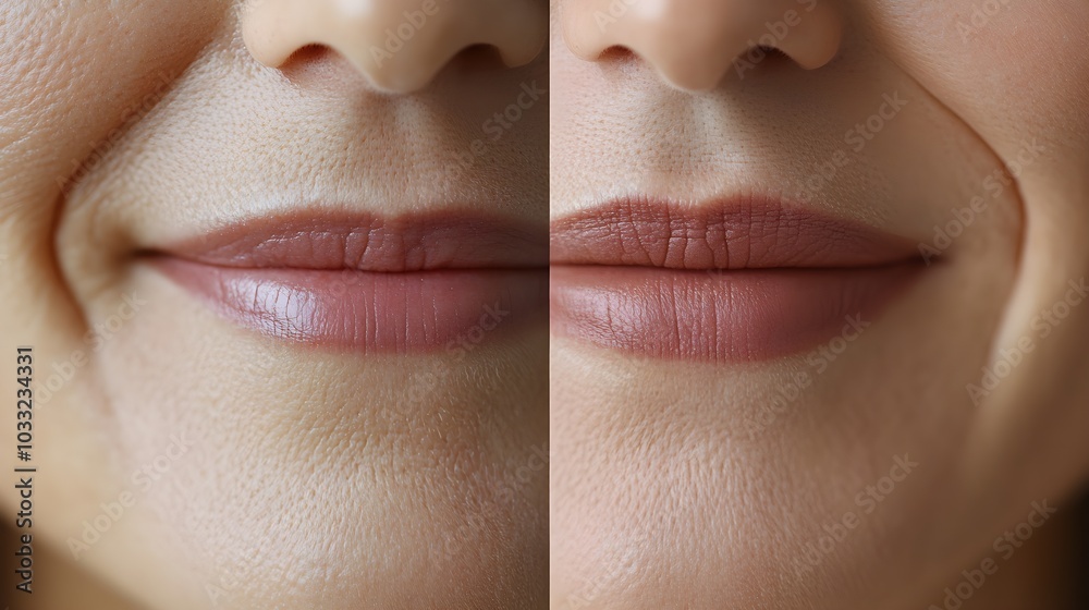 Before-and-after images of Botox treatment around a woman's mouth ...