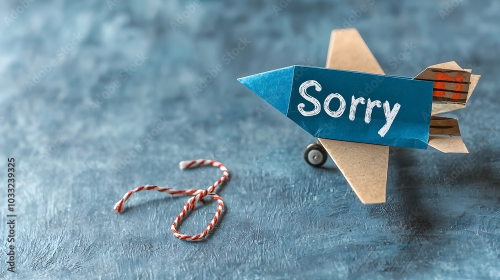 Paper airplane with Sorry written on the wings symbolizing sending an ...