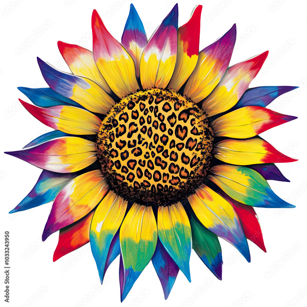 Leopard tie-dye sunflower with colorful petals, Vibrant sunflower ...