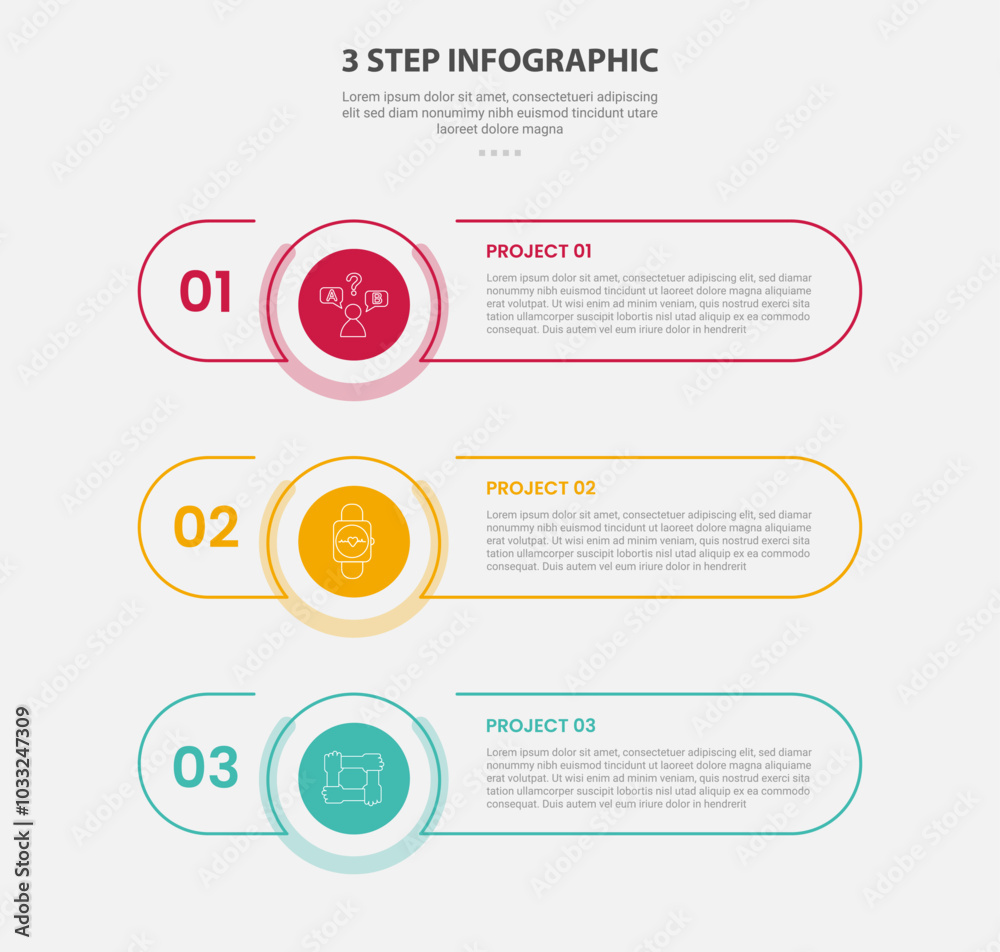 3 points template infographic outline style with 3 point step template ...
