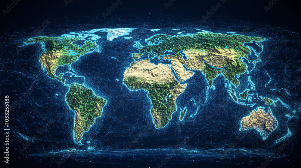 Ilustración de Stock A map showing the Earth's landforms, with a ...