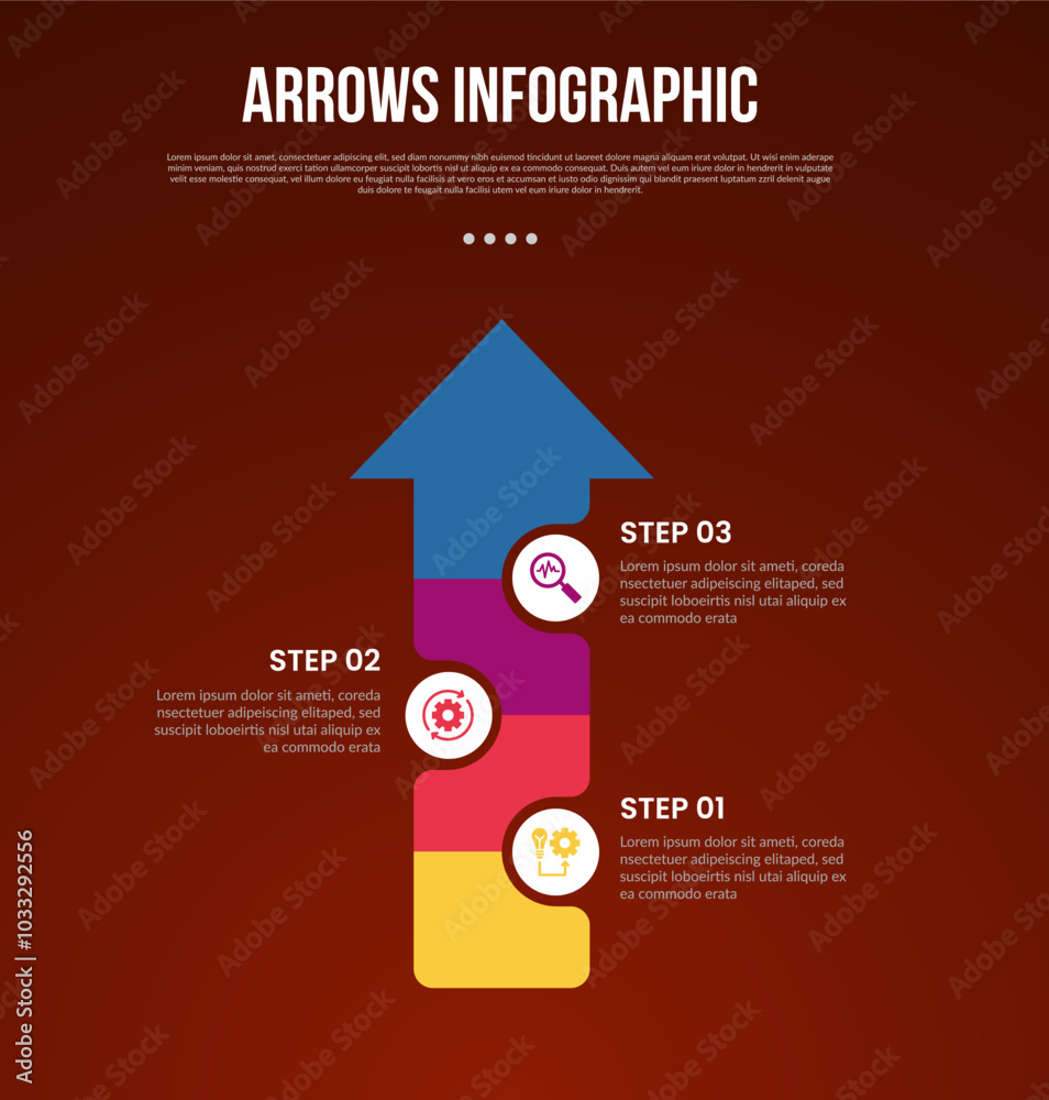 arrows template infographic with vertical arrow top direction with ...