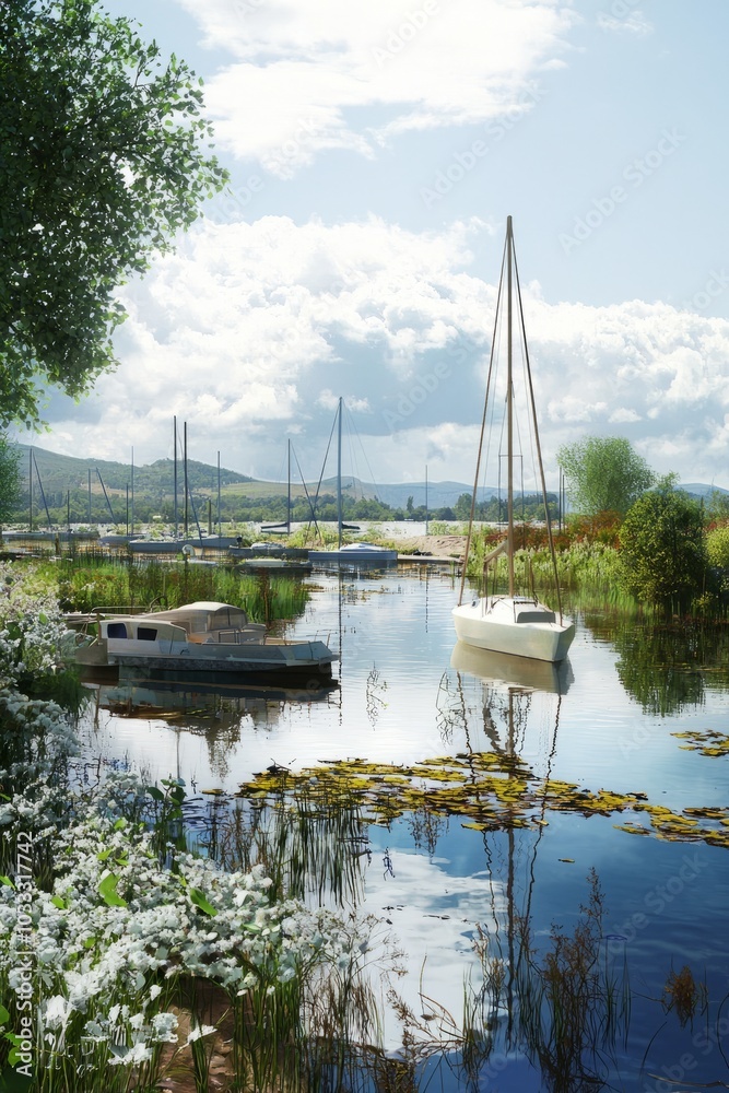 Engineers designing a sustainable marina with eco-friendly features ...
