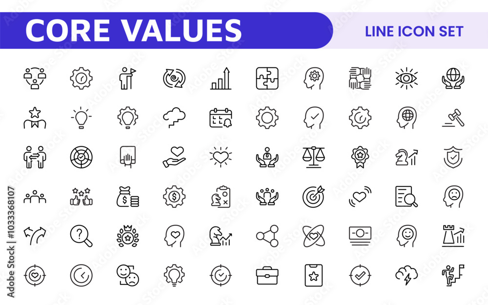 Core Values outline icons set. Core, values, business, leadership ...