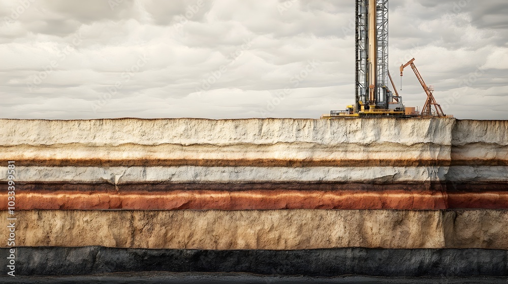 Cross section of Oil Shale Layers with Drilling Machinery Extracting ...