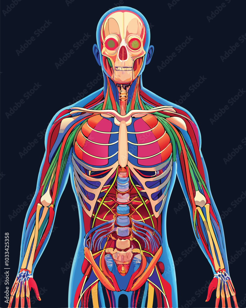 Full human body with all internal organs including the skeletal ...
