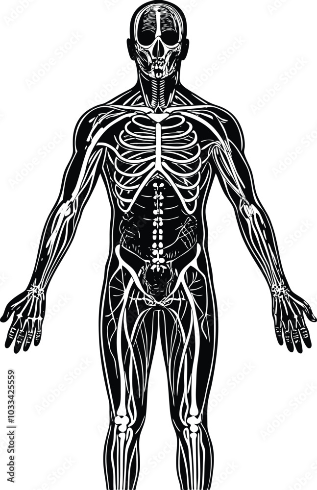 Full human body with all internal organs, including the skeletal ...