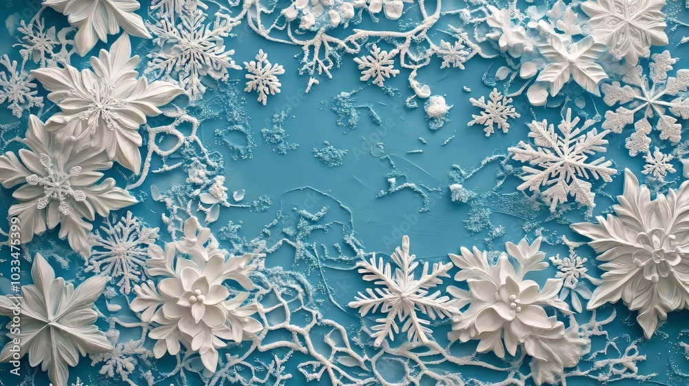 Delicate snowflakes dancing on icy blue backgrounds, creating a ...