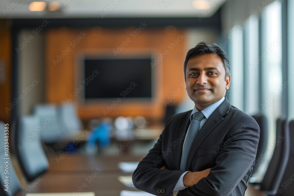 Portrait of a charismatic indian ceo standing with arms crossed in a ...