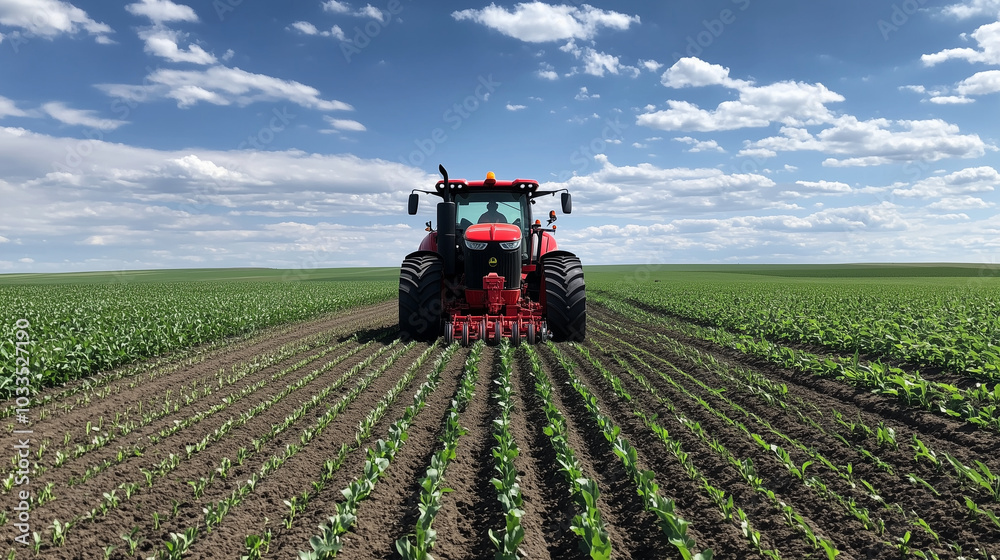Corn planting with precision: A GPS-guided tractor navigates the field ...