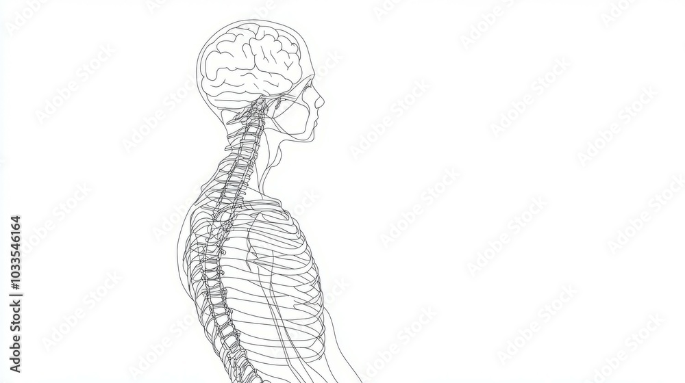 Human nervous system illustration. Line drawing of the human nervous ...