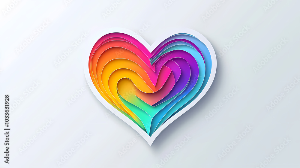 heart rainbow colors logo 3d vector papercut Stock Illustration | Adobe ...