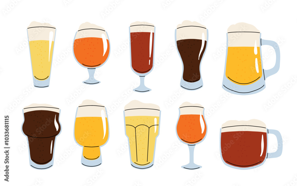 Beer types. A visual guide to types of beer. Various types of beer in ...
