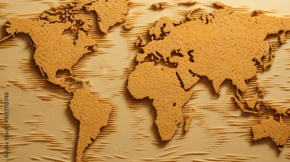An artistic world map crafted from dried noodles symbolizes global ...