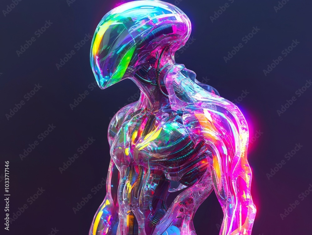 A highly detailed, full-body image of a bioengineered alien creature ...