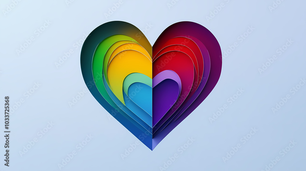 heart rainbow colors logo 3d vector papercut Stock Illustration | Adobe ...