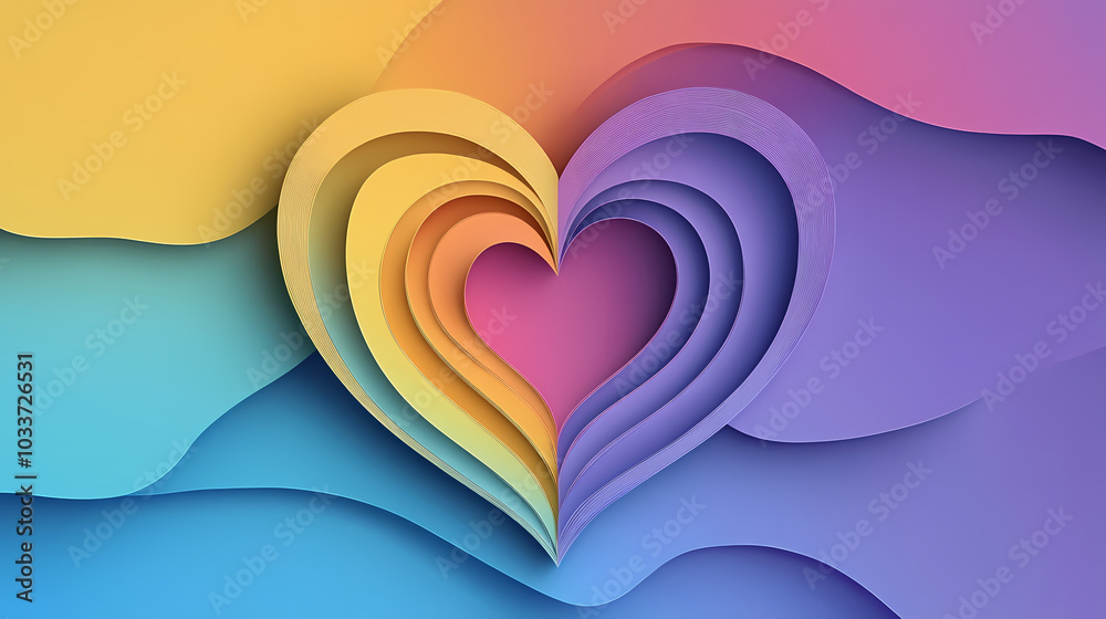 heart rainbow colors logo 3d vector papercut Stock Illustration | Adobe ...