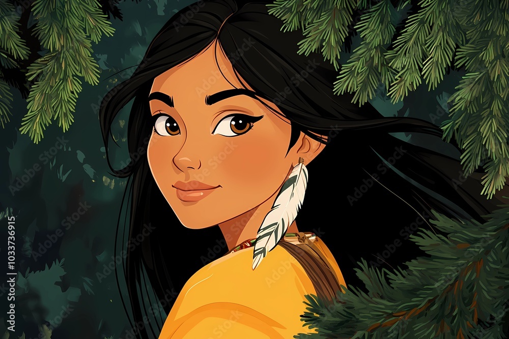 Indigenous girl in traditional Native American attire, featuring ...