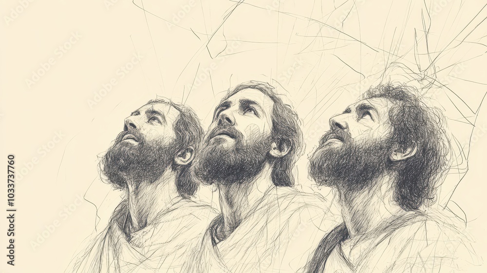 Disciples in Awe as Jesus Moses and Elijah Transfigure Before Them a ...