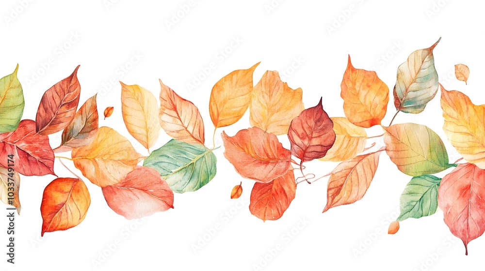 Watercolor autumn leaves border, white background, clip art for ...
