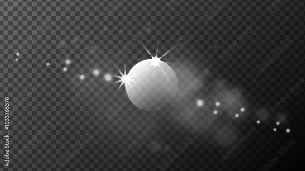 Silver glitter. Sparkling Shine glowing stars. Special lens flare light effect, sun rays ...