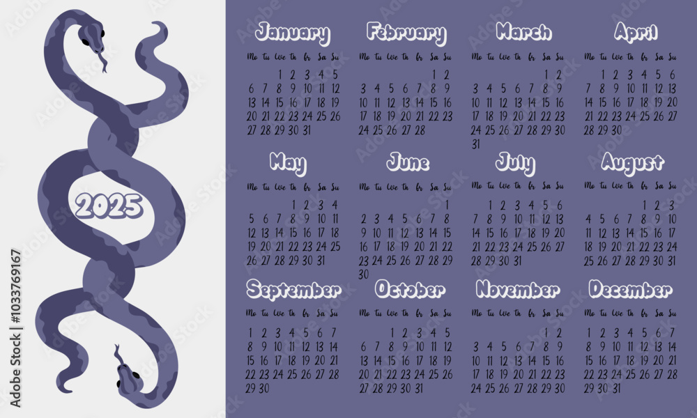 2025 calendar layout with modern geometric snakeskin patterns in shades ...