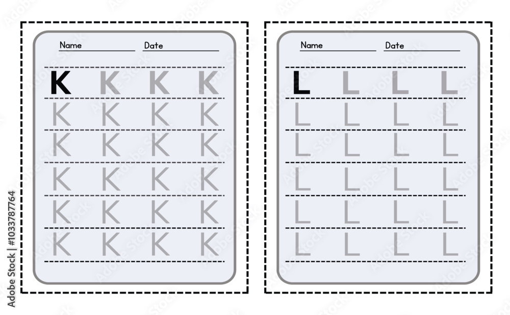 Letter K and L. trace uppercase abc alphabet worksheet for kids English ...