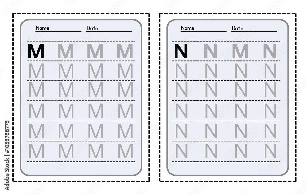 Letter M and N. trace uppercase abc alphabet worksheet for kids English ...