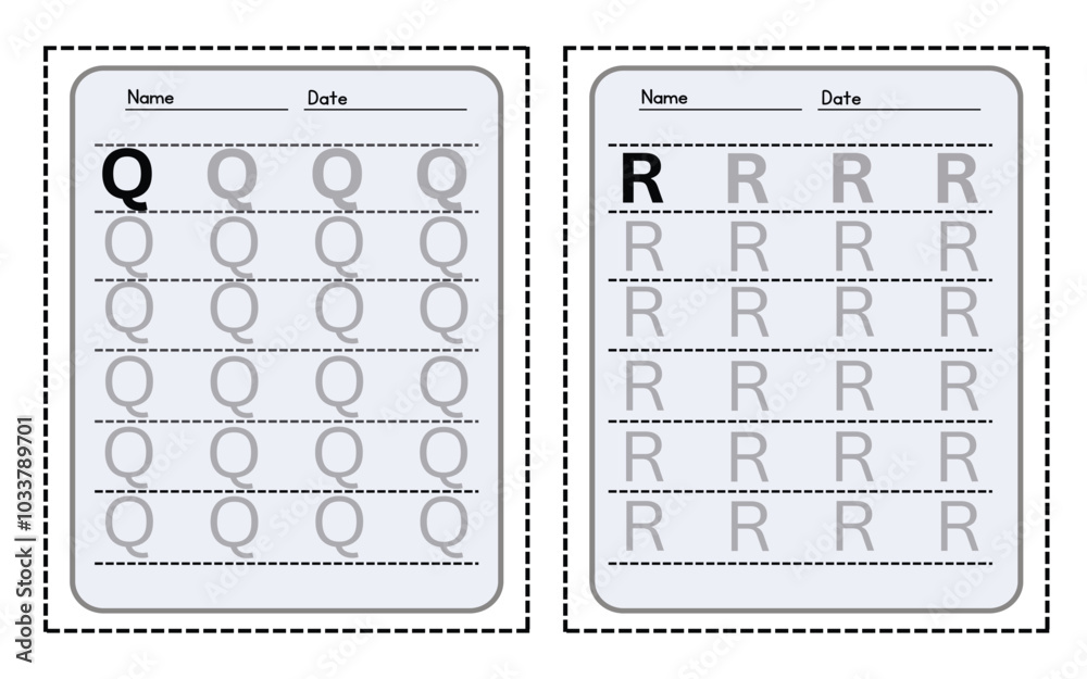 Vector de Stock Letter Q and R. trace uppercase abc alphabet worksheet ...