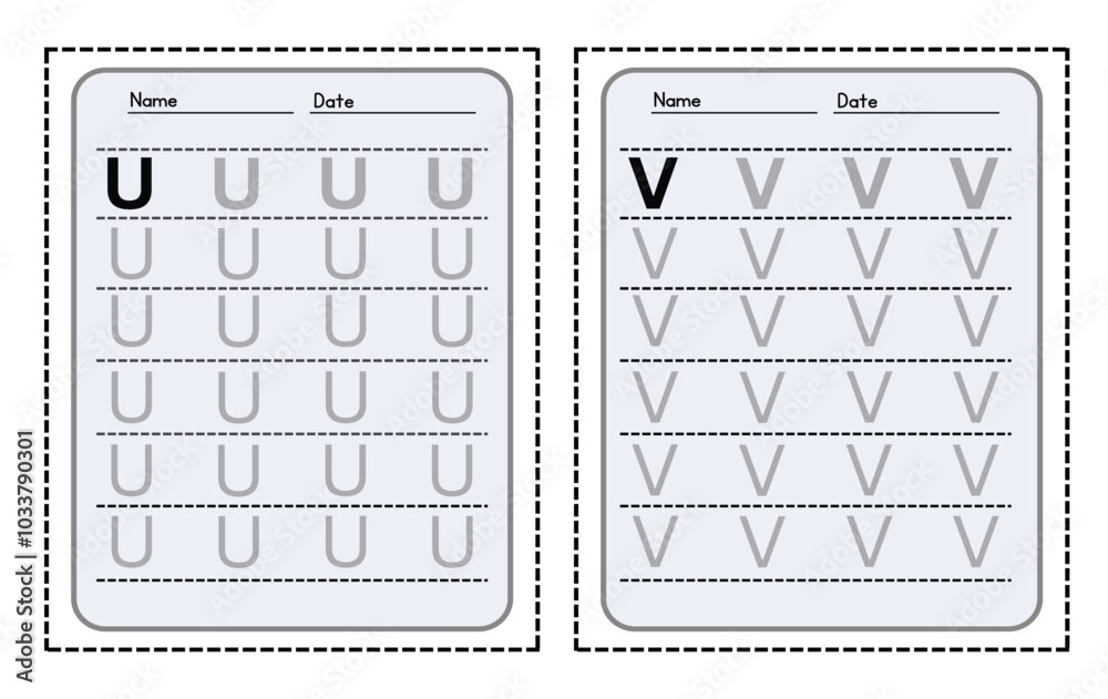 Letter U and V. trace uppercase abc alphabet worksheet for kids English ...