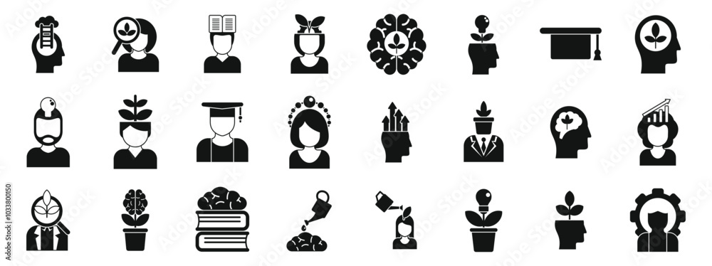 Mindset growth icons set. This set of icons shows people developing ...