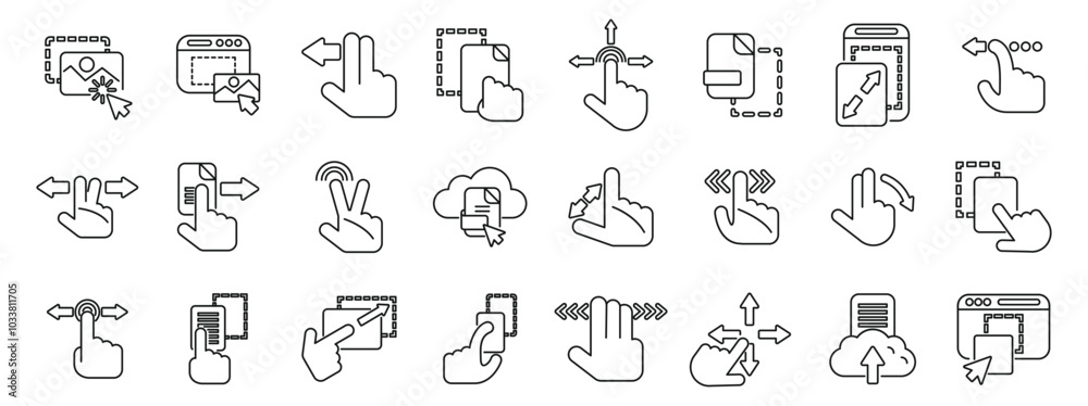 Drag drop icons set. Set of digital multitouch gesture icons for ...
