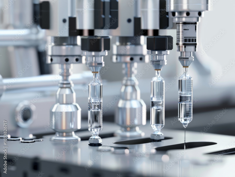 Automated vaccine production system featuring robotic syringes and ...