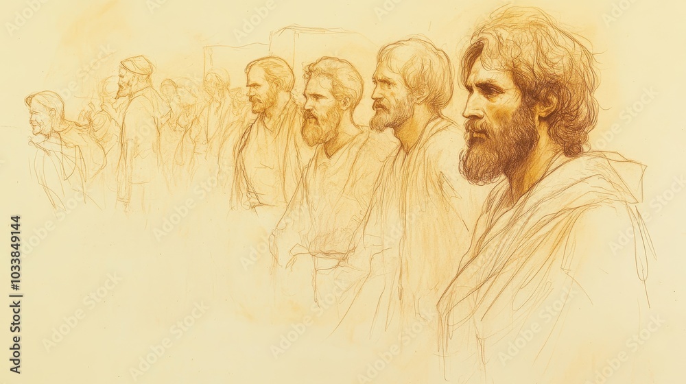 Jesus calmly observes the crowd dispersing after the miraculous feeding ...