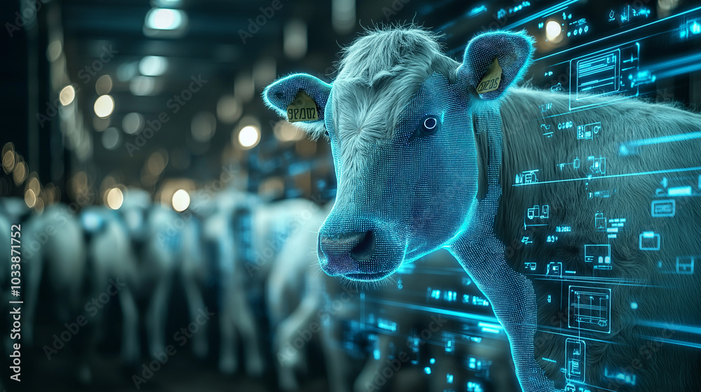 Livestock in a high-tech barn equipped with smart sensors and AI for ...