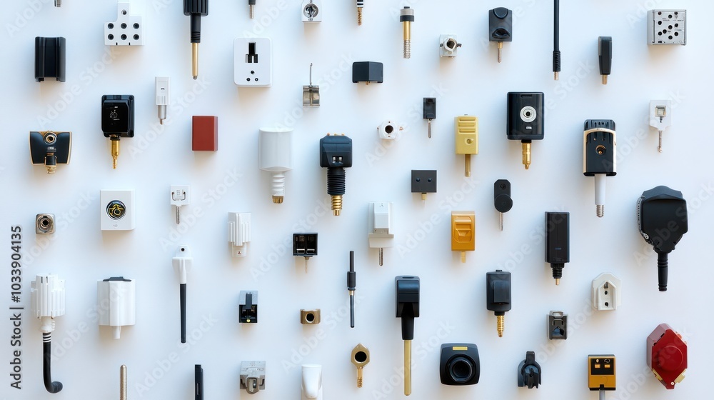 artistic arrangement of multiple power plugs of varying designs and ...