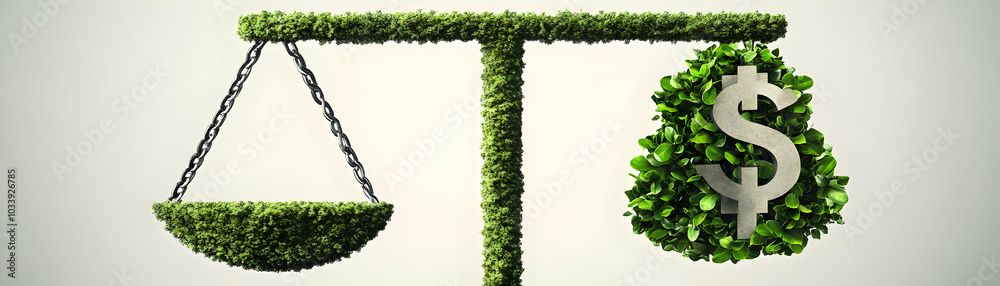 Vector Illustration of Scale Balancing Economy and Ecology Icons for ...