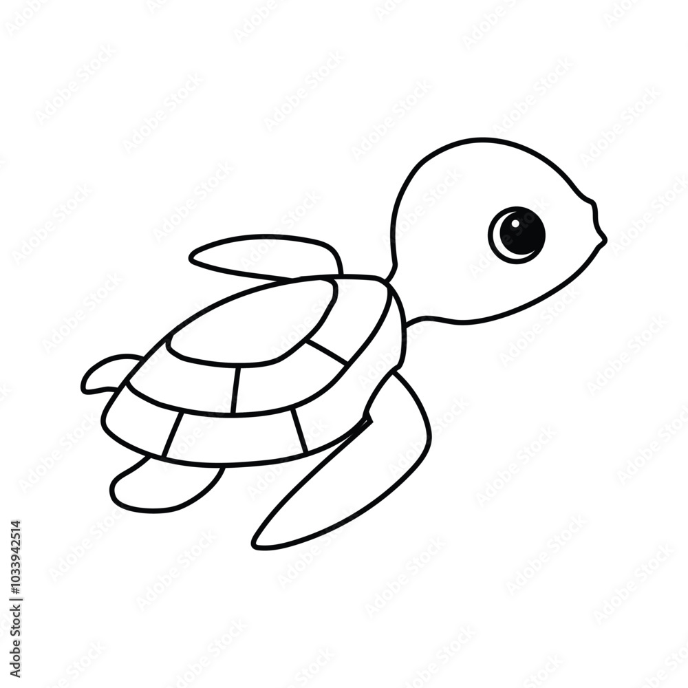 Cute sea turtle cartoon character underwater. Coloring page. Vector ...
