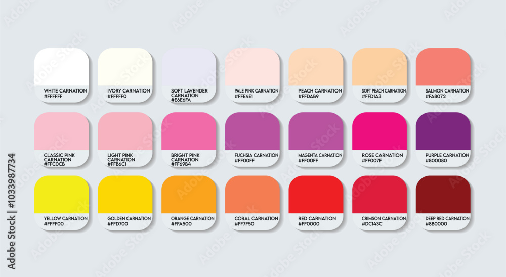 Carnation Color Palette, Carnation Color Guide Palette with Color Names ...