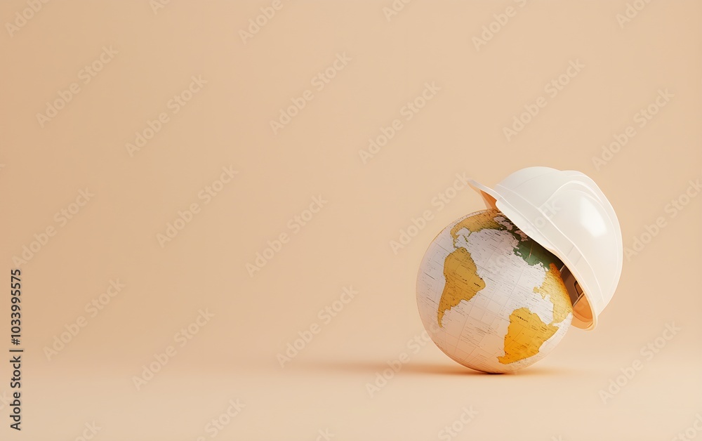 Earth with white construction helmet, global safety and environmental ...